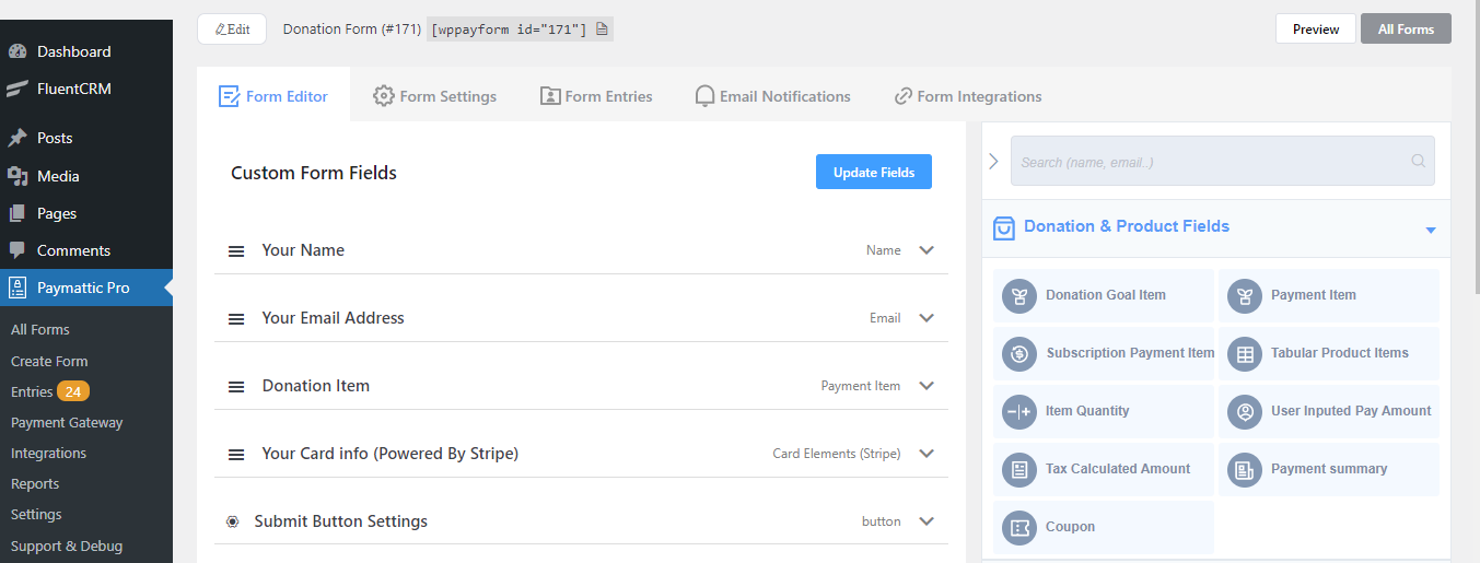 Create WordPress Payment Form with Paymattic Advanced Editor